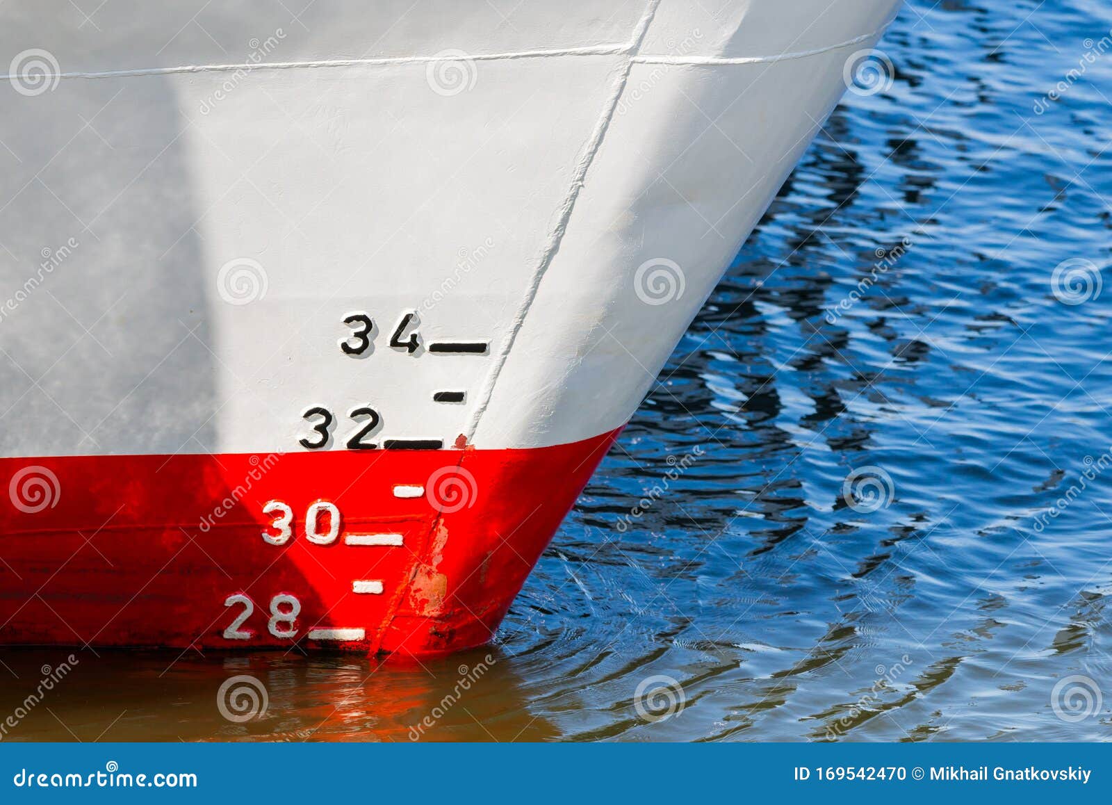 Red and White Ship Hull with Waterline and Draft Scale Measure Stock ...