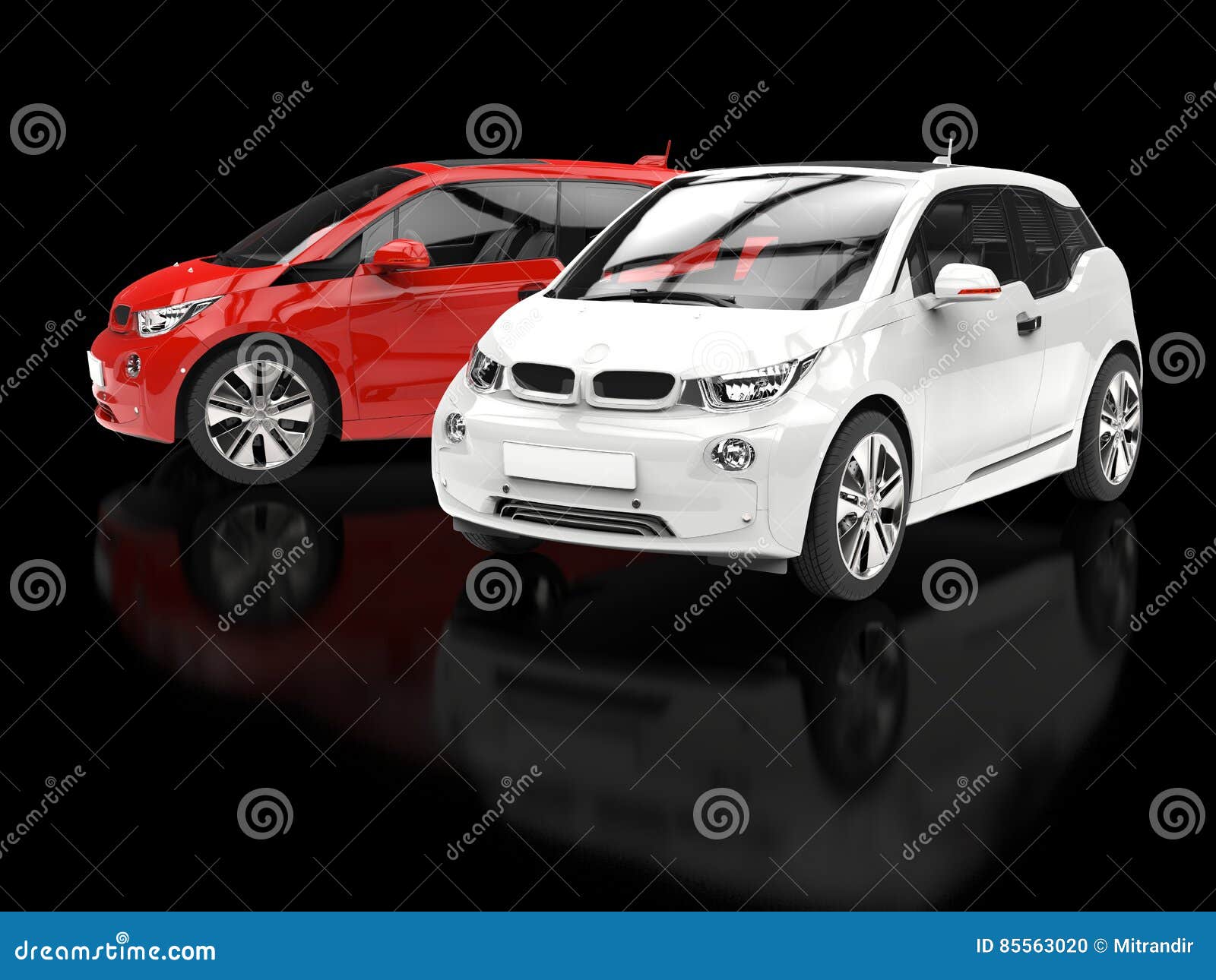 Red and White Small Cars on Black Background Stock Illustration ...