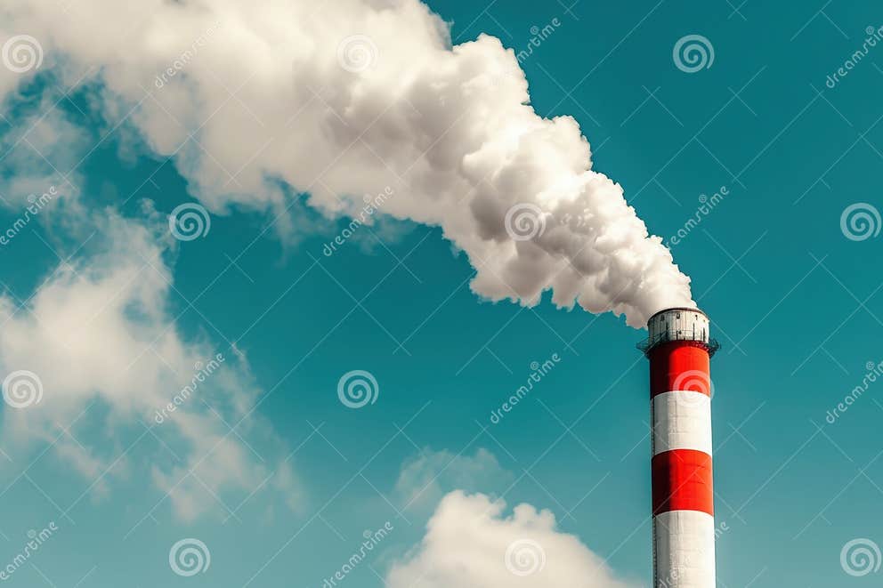 Red and White Smoke Stack Against Blue Sky Stock Illustration ...