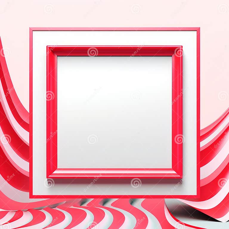 A Red and White Square Frame on a Red and White Striped Background ...