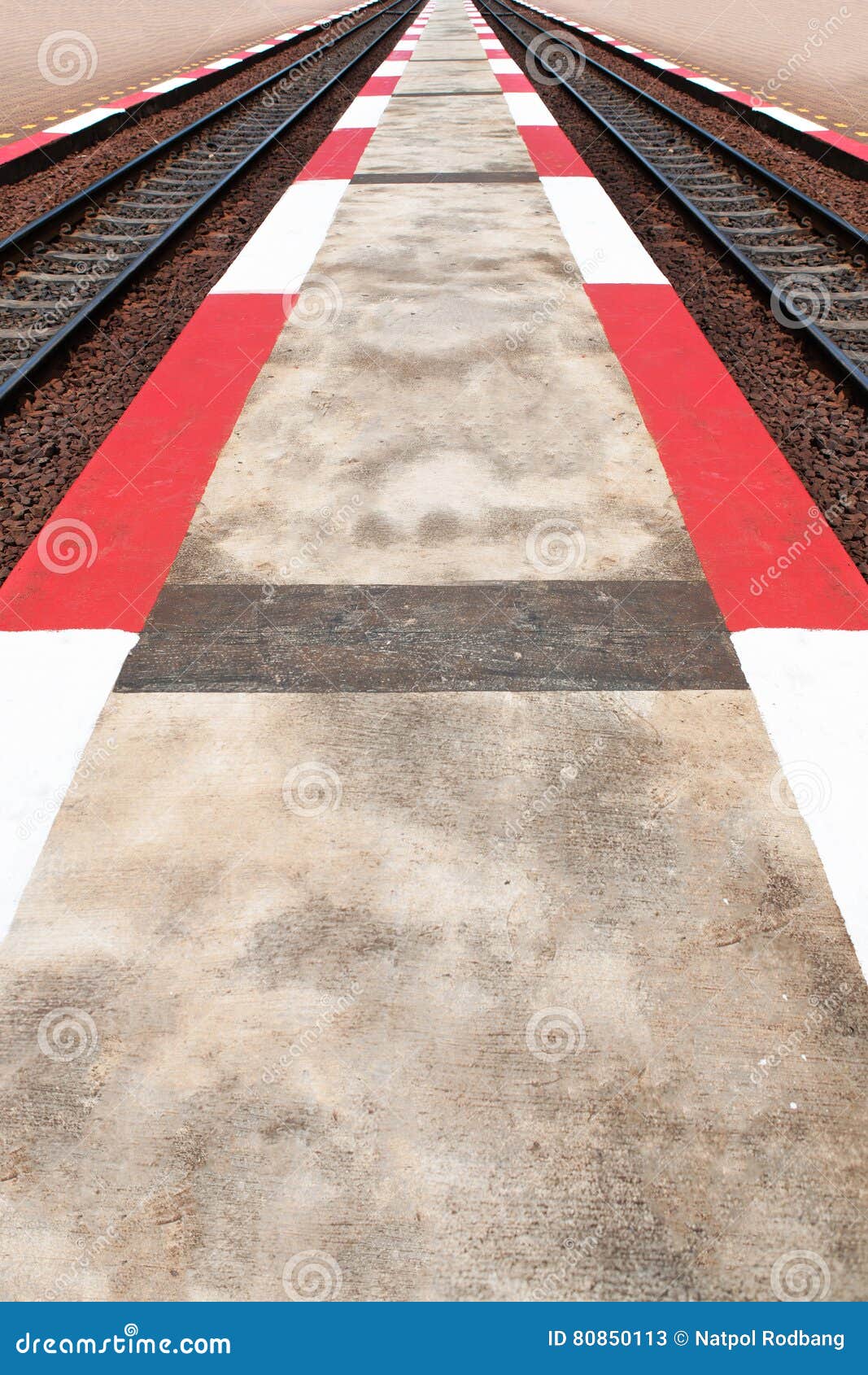 Red & White Strip Footpath between Railway Stock Image - Image of ...