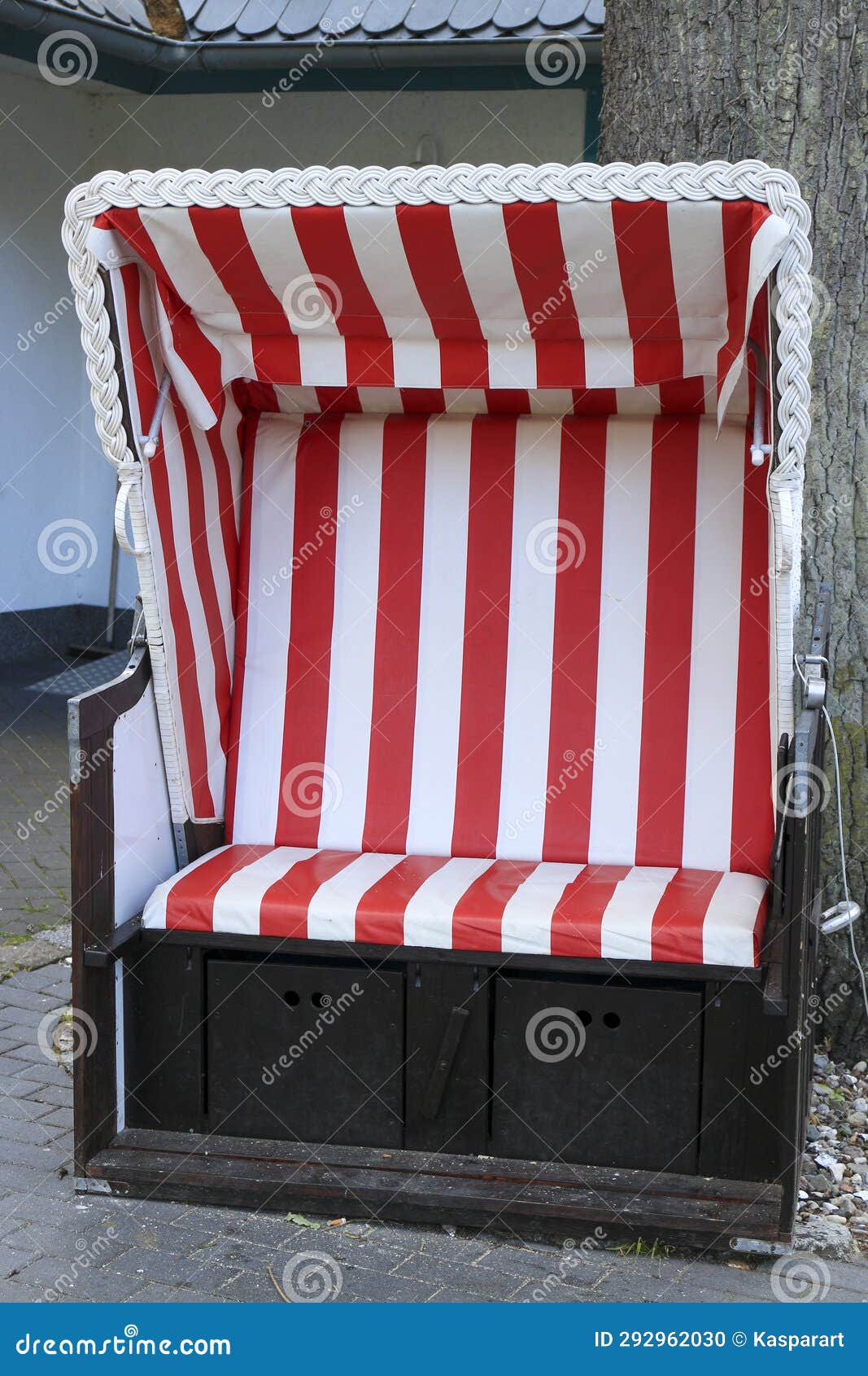 Red and White Striped Beach Chair in the Backyard Stock Photo - Image ...