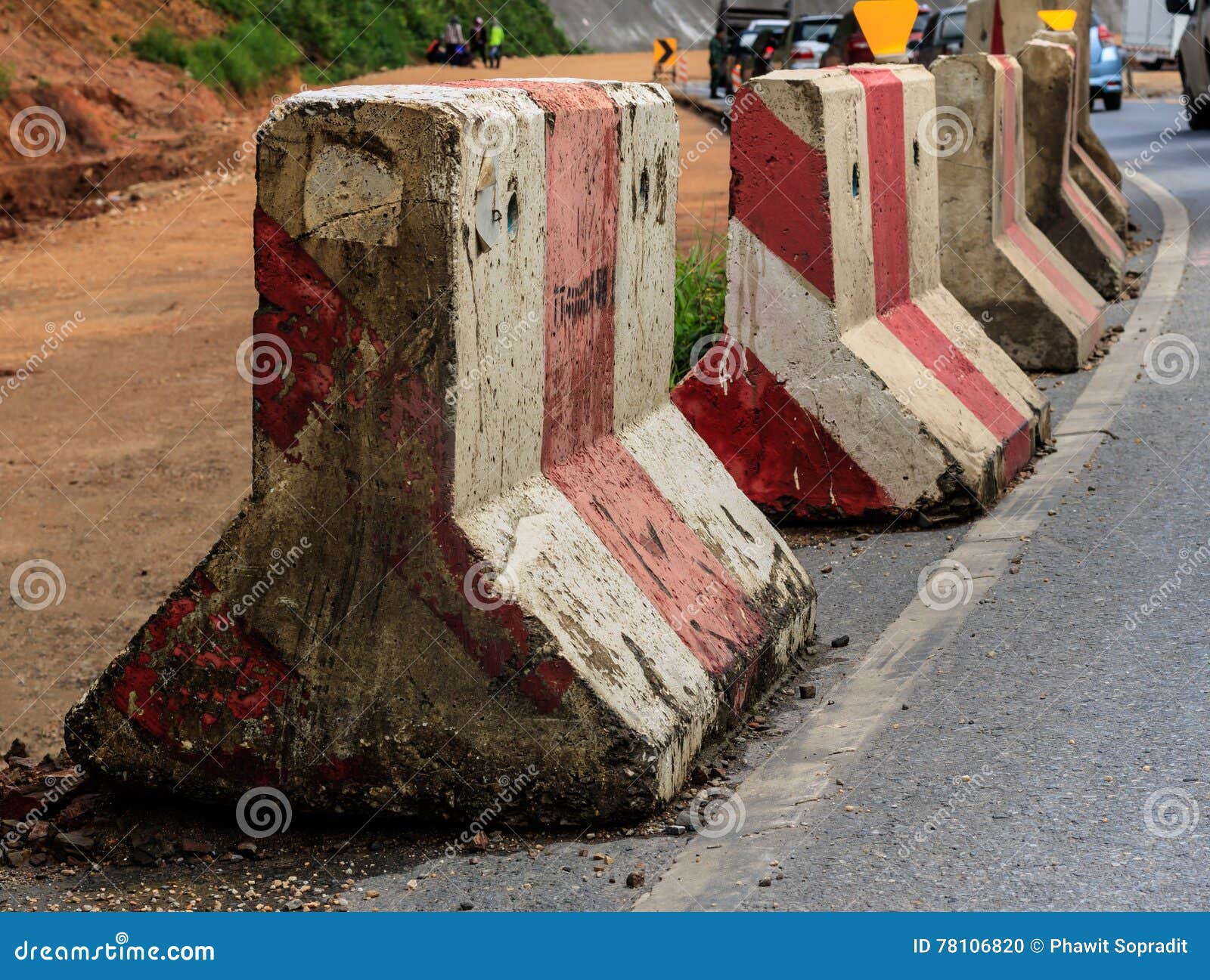 Red and White Striped Concrete Road Stock Photo - Image of symbol ...