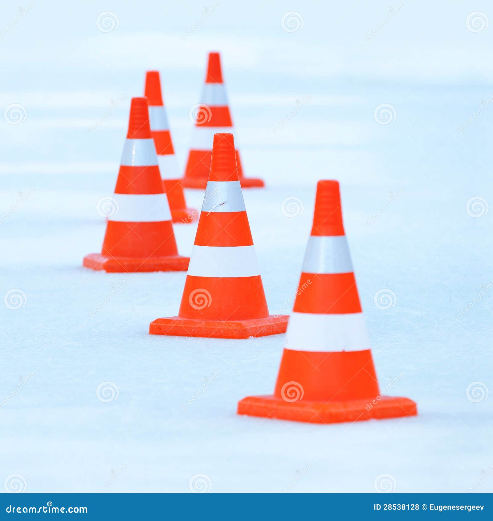 Red and White Striped Cones on Ice Stock Photo - Image of construction ...
