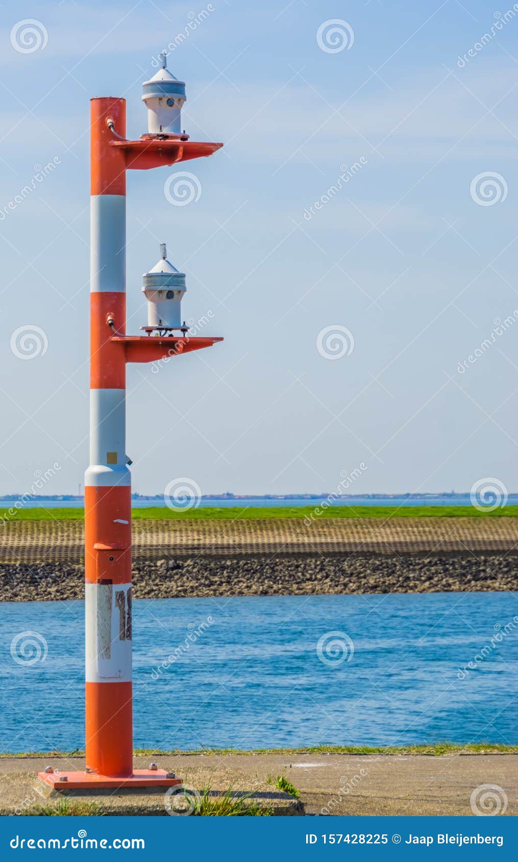 Red with White Striped Light Pole at the Harbor of Tholen, Lamppost for ...