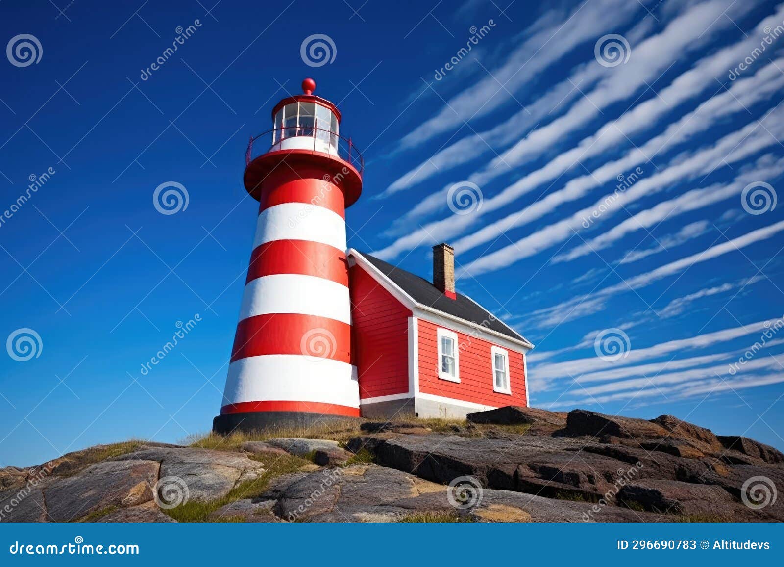 Red-and-white Striped Lighthouse Against Clear Blue Sky Stock Image ...