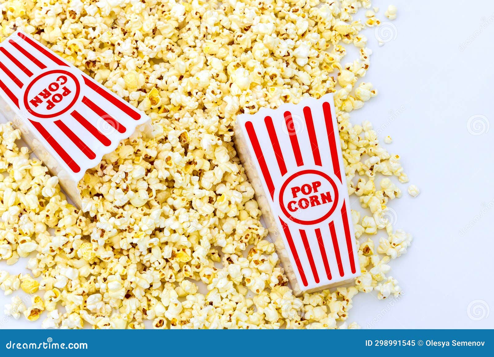 Red and White Striped Popcorn Box with Fluffy Popcorn. Stock Image ...