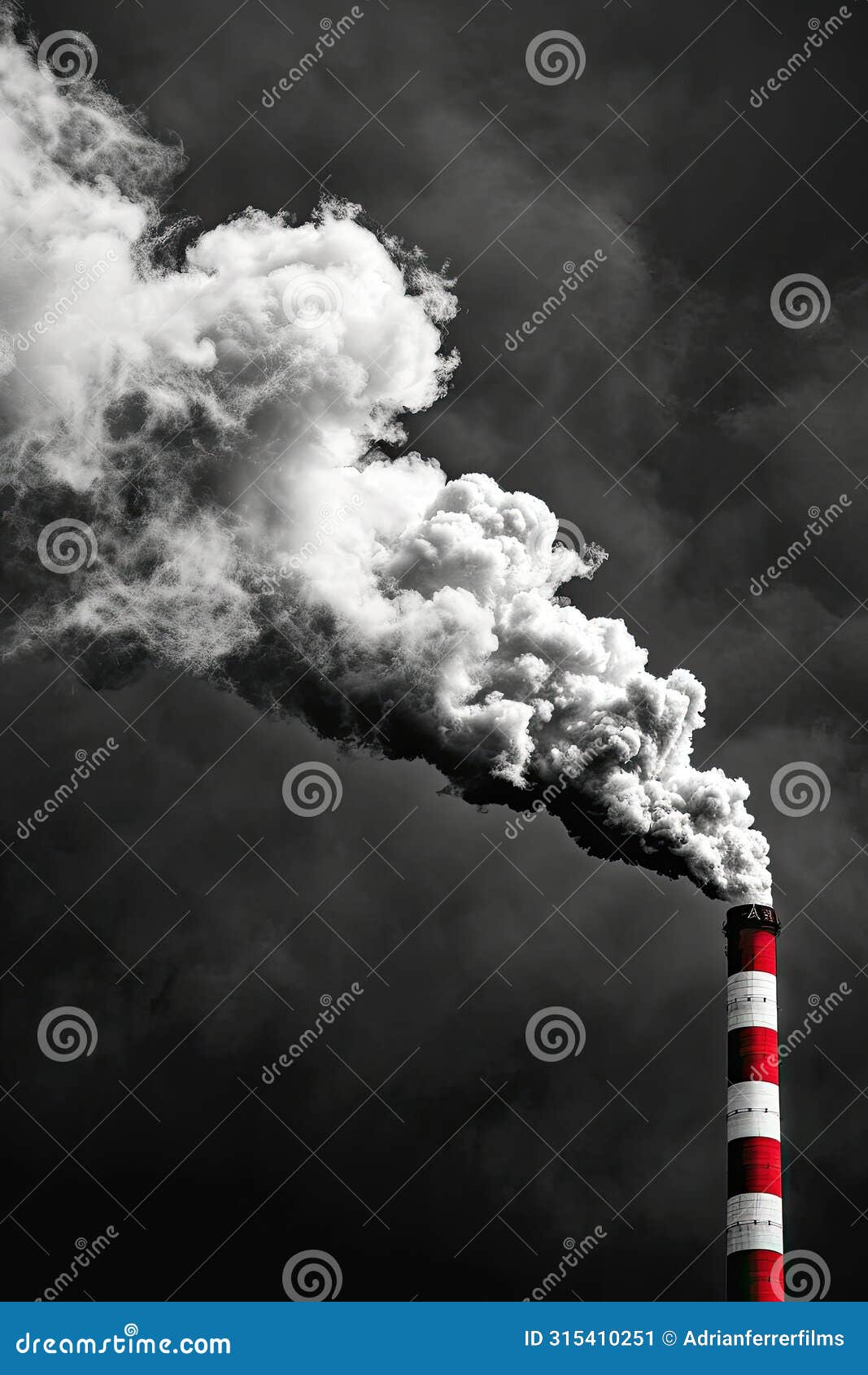A Red and White Striped Smoke Stack is Spewing Smoke into the Sky Stock ...