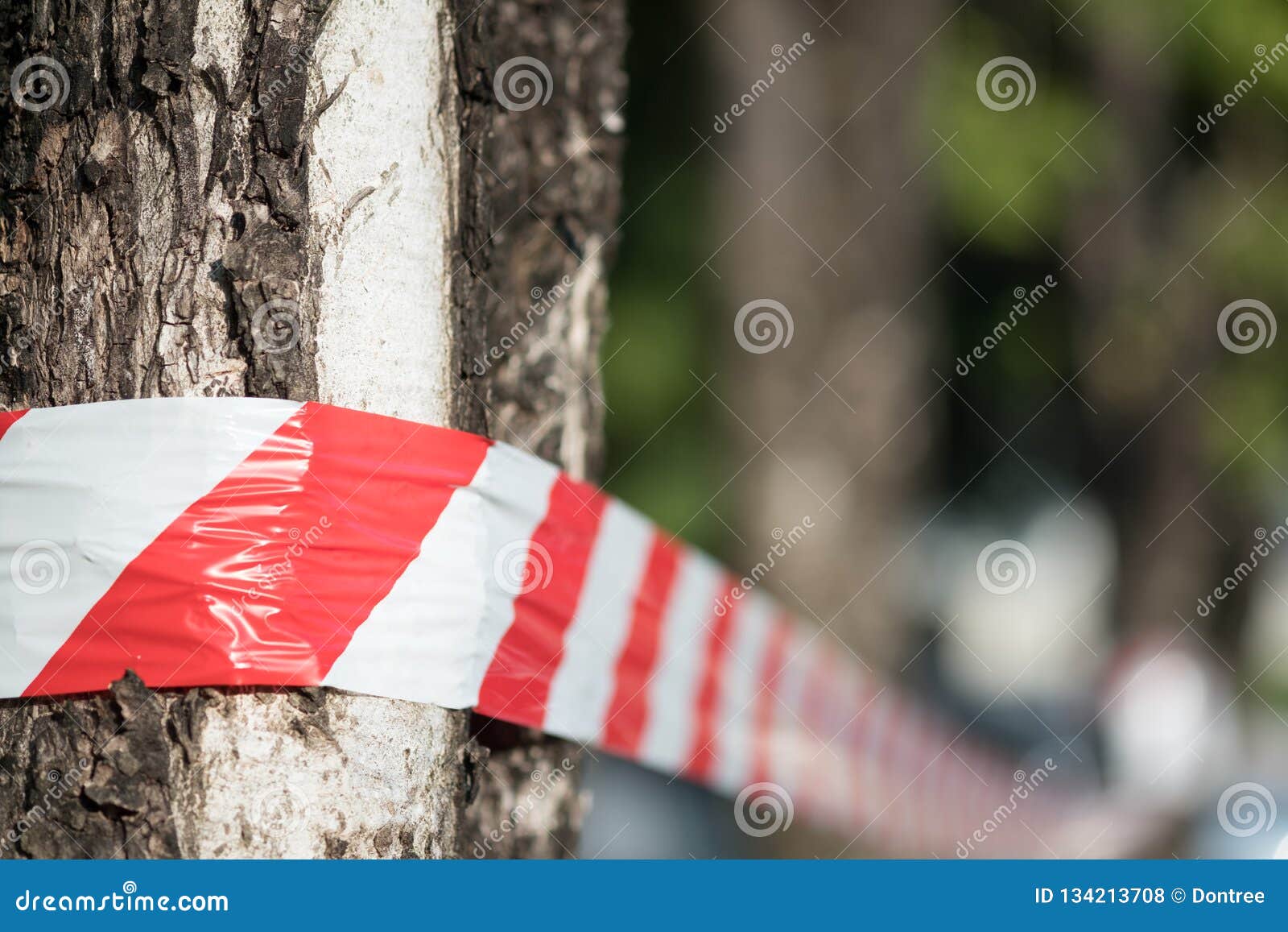 Red and White Striped Tape of a Dangerous Zone Stock Photo - Image of ...