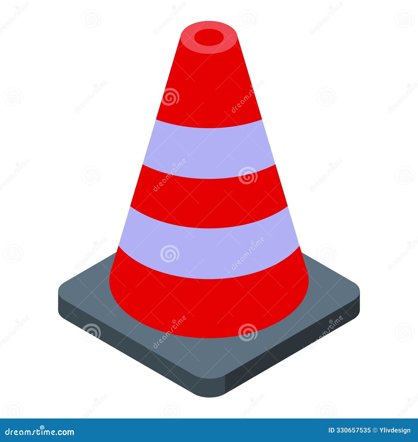 Red and White Striped Traffic Cone Standing on Gray Base Stock ...