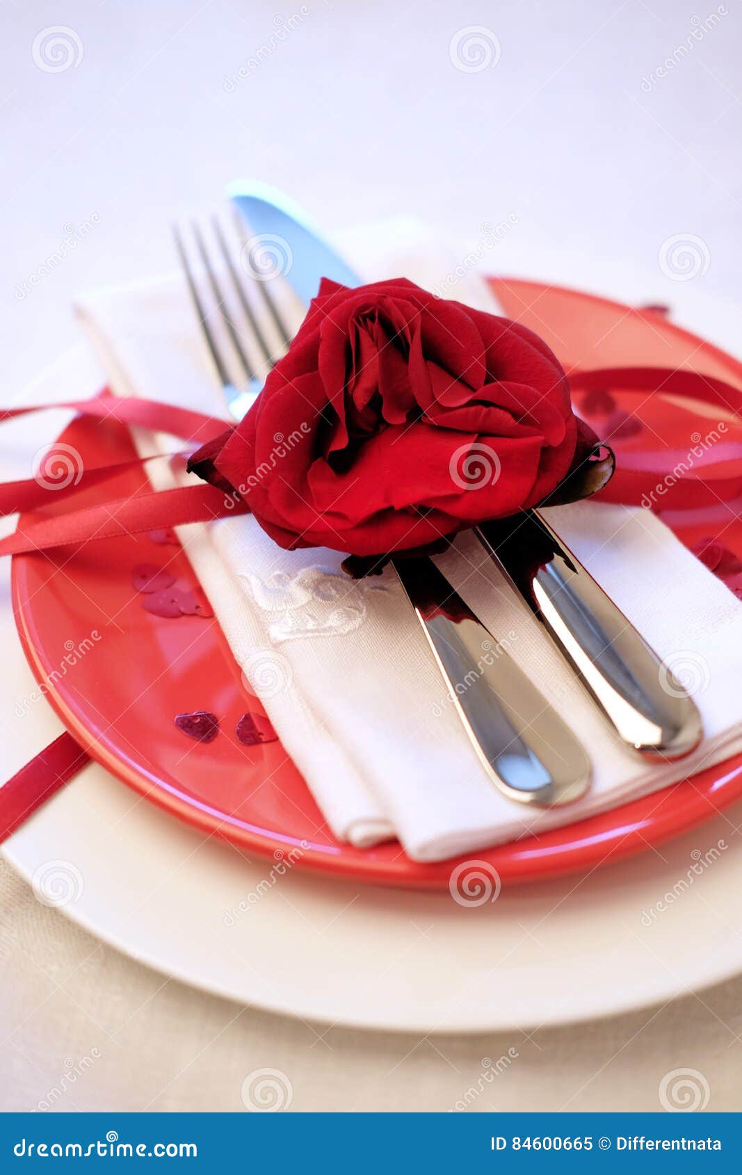 Red and White Table Setting for Diner Anniversary Celebration Stock ...