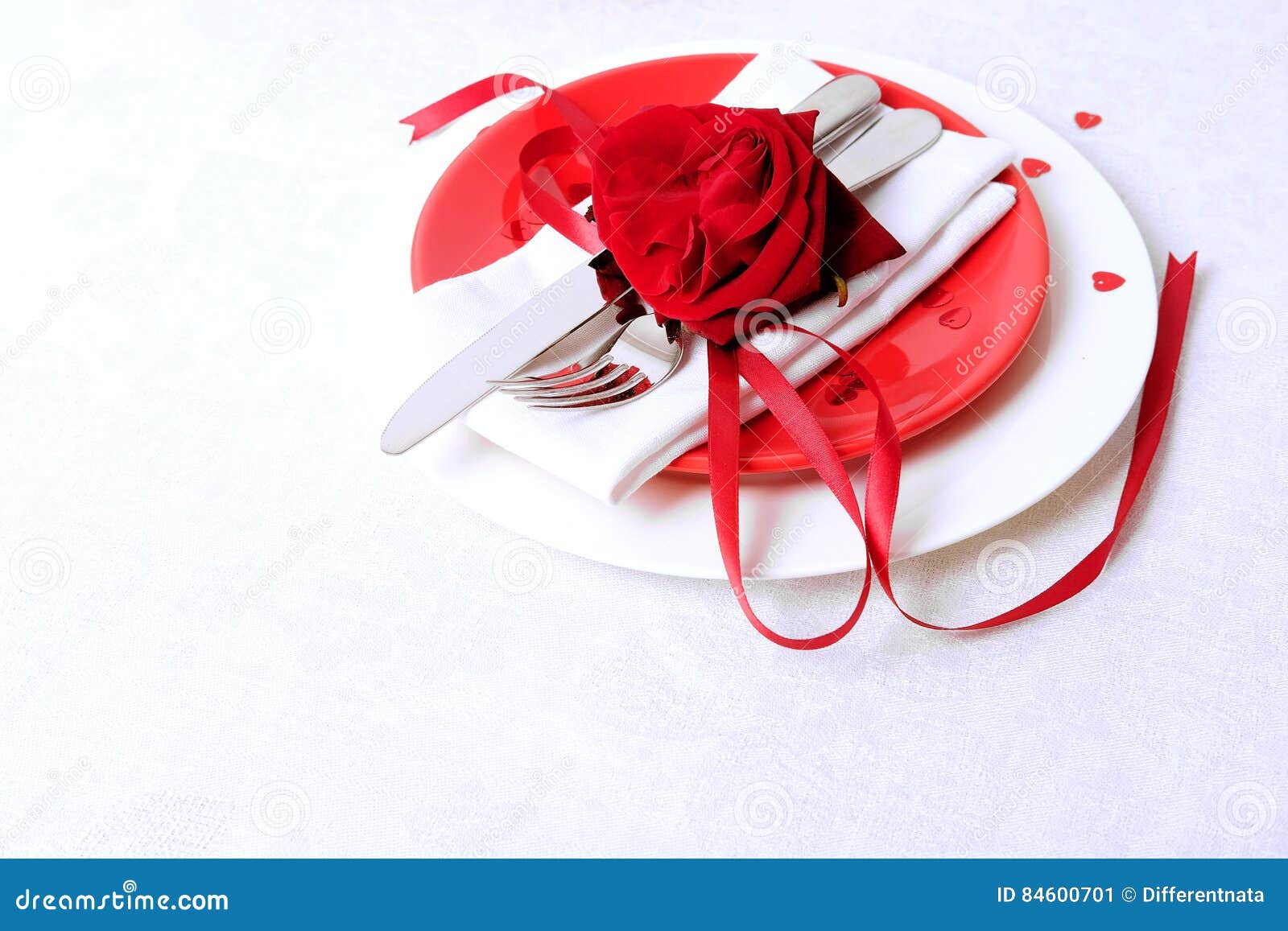 Red and White Table Setting for Diner Anniversary Celebration Stock ...