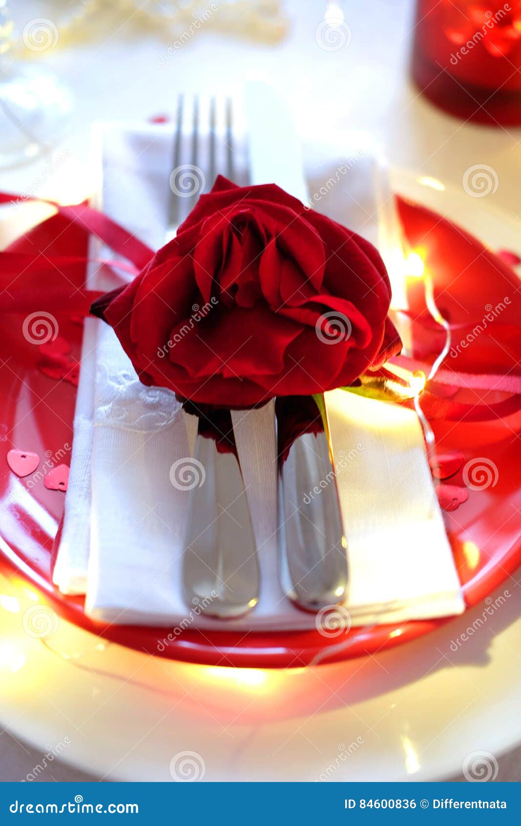 Red and White Table Setting for Diner Anniversary Celebration Stock ...