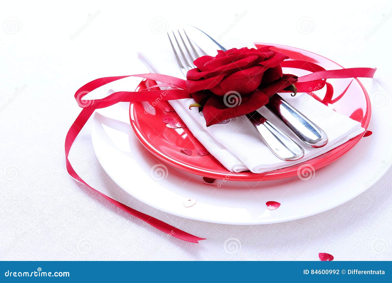 Red and White Table Setting for Diner Anniversary Celebration Stock ...