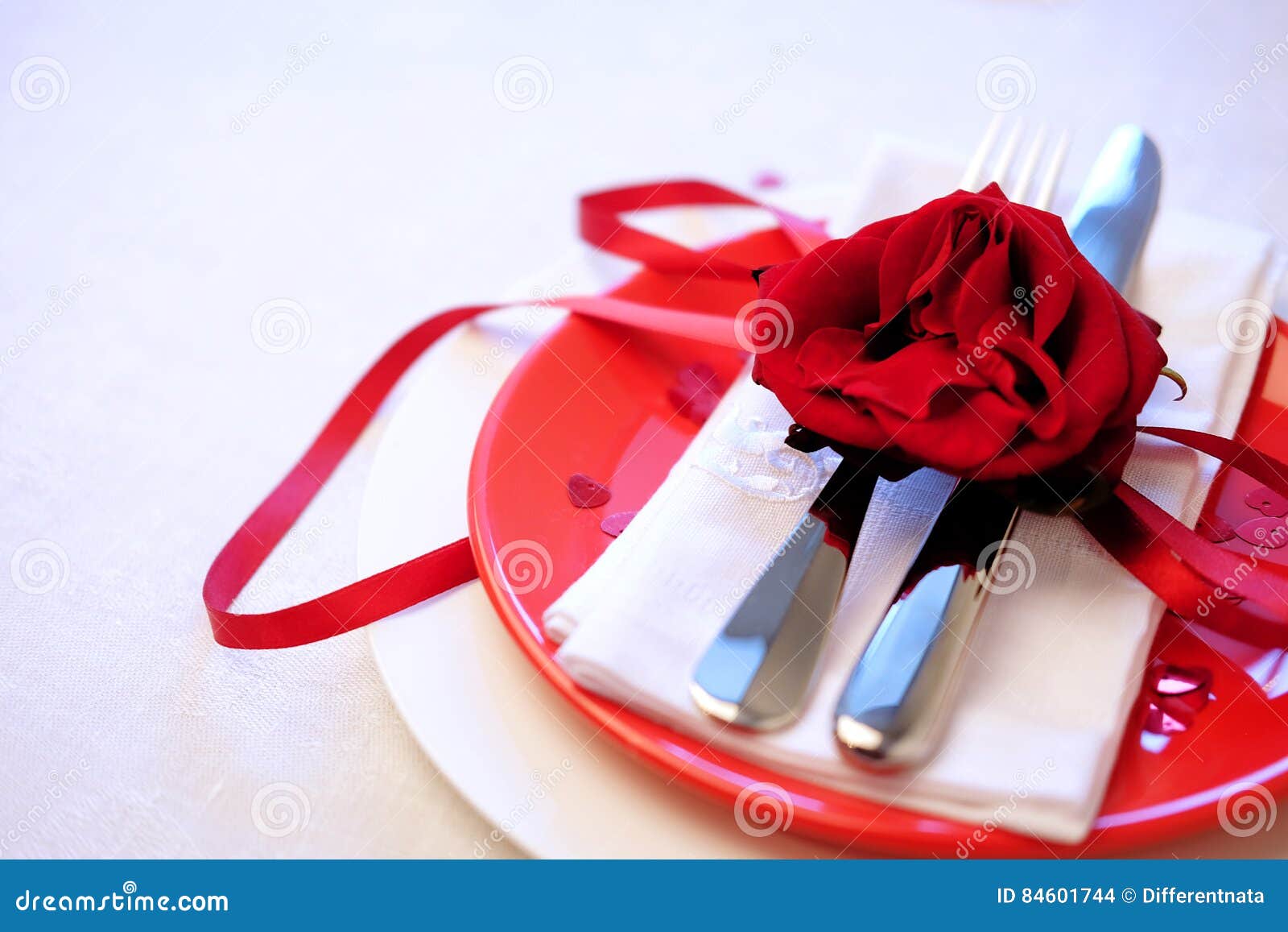 Red and White Table Setting for Diner Anniversary Celebration Stock ...