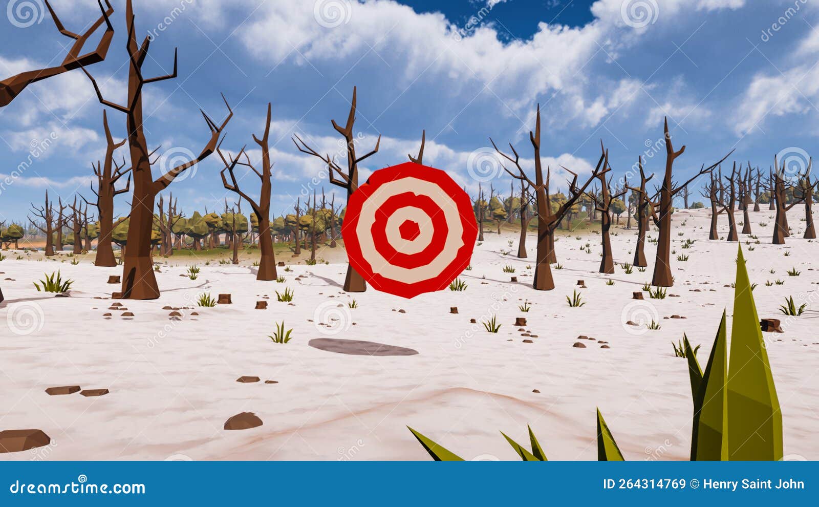 A Red and White Target with Decorative Natural Elements in Low Poly 3d ...