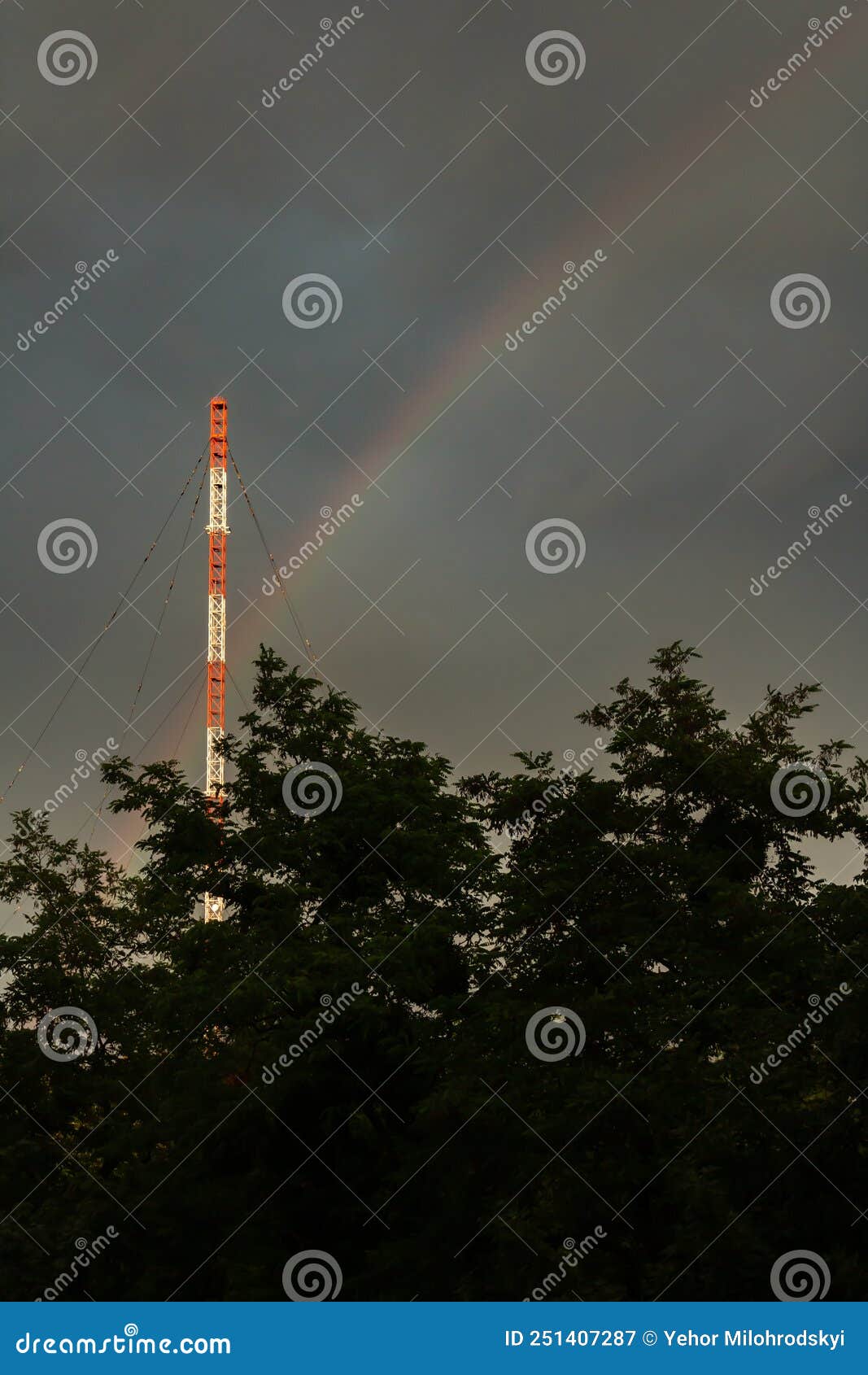 A Red and White Telecom Tower with with Rainbow Stock Image - Image of ...