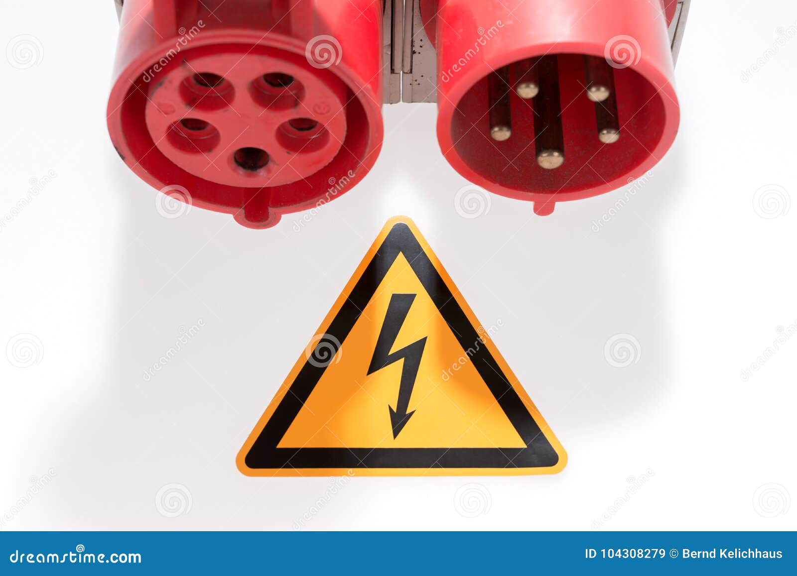 Red and White Three-phase Plug and Socket with Warning Sign Stock Image ...