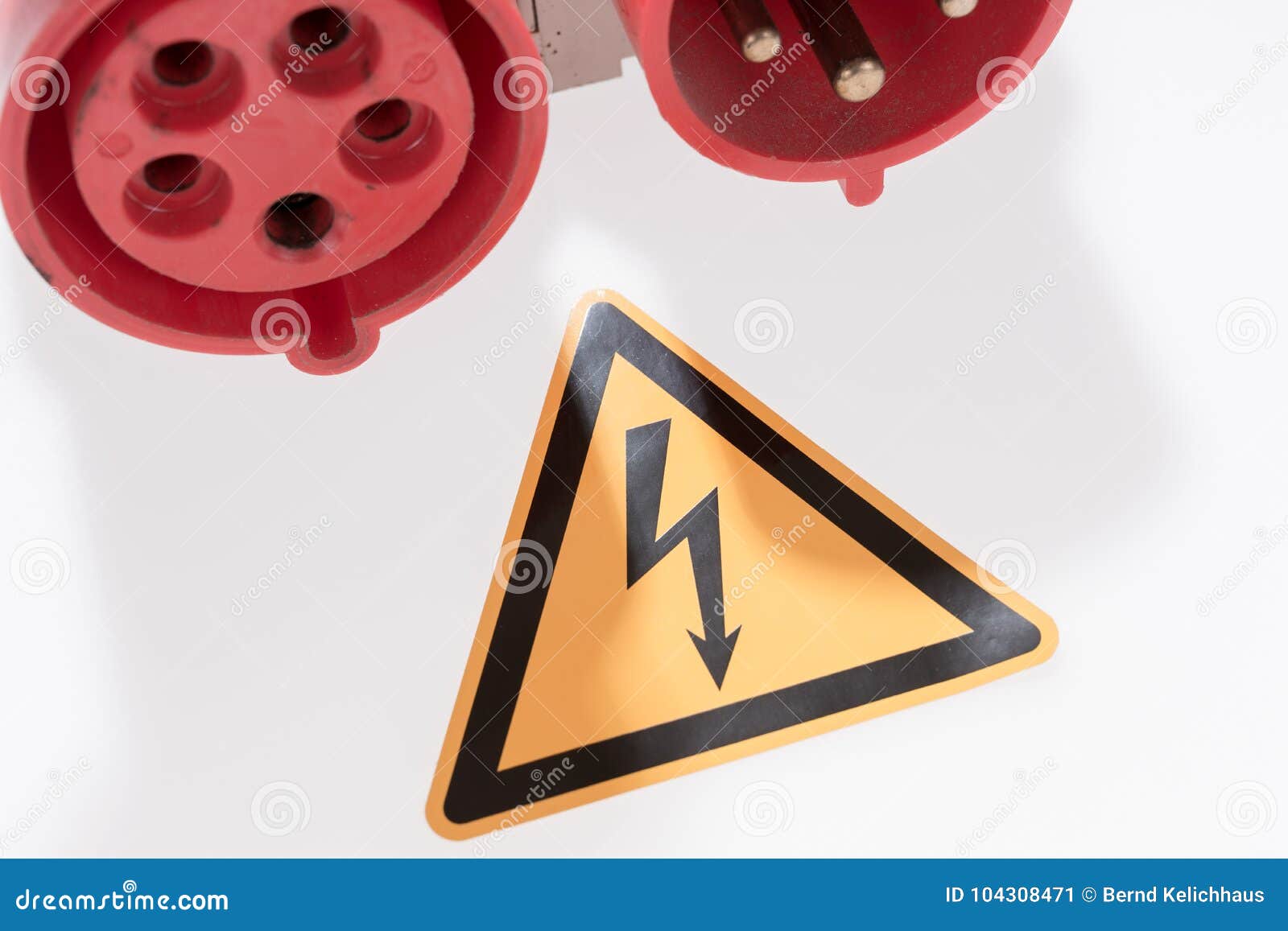Red and White Three-phase Plug and Socket with Warning Sign Stock Image ...
