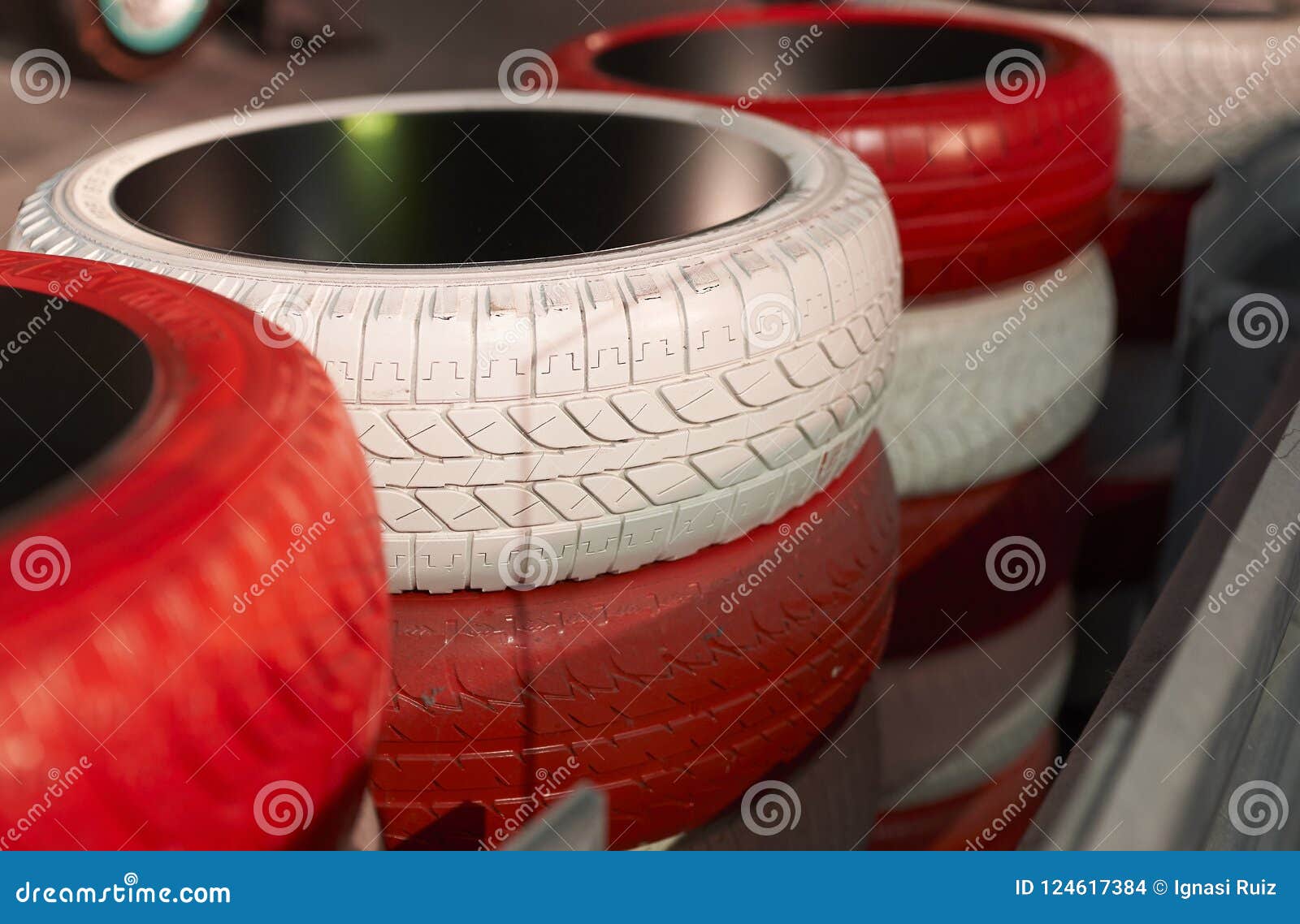 Red and white tires stock photo. Image of garage, fixing - 124617384