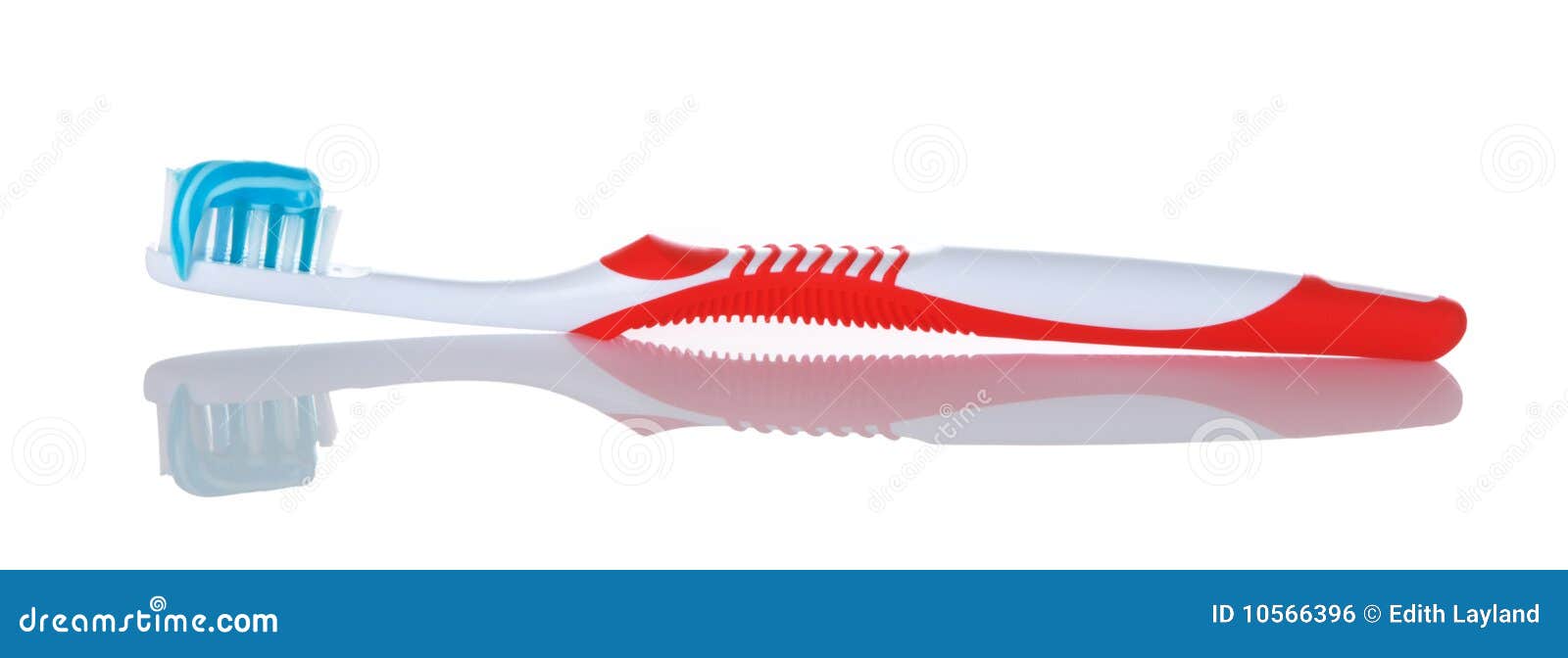 Red and White Toothbrush with Blue Toothpaste Stock Photo - Image of ...
