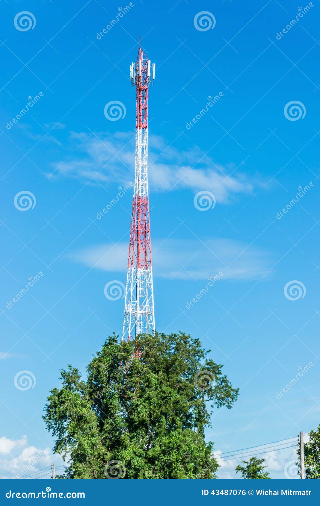 Red and White Tower of Communications with a Lot of Different Antennas ...