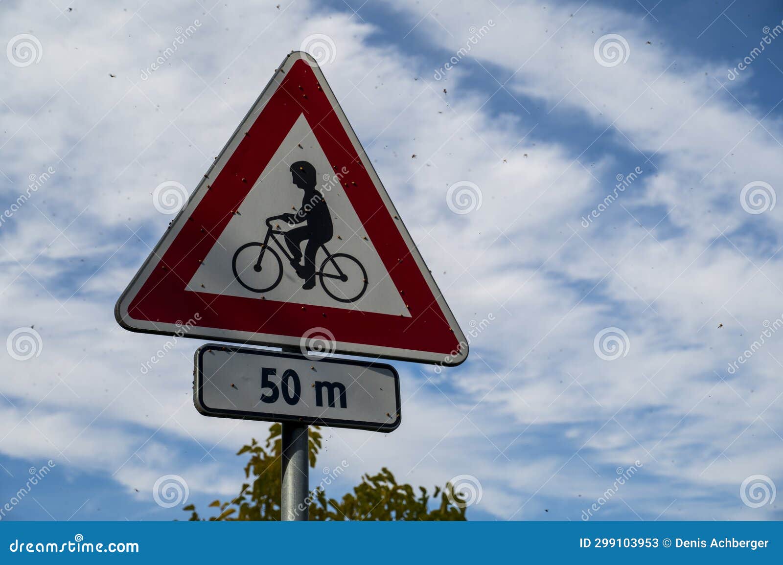 Red and White Traffic Sign Beware Cyclist Stock Image - Image of ...