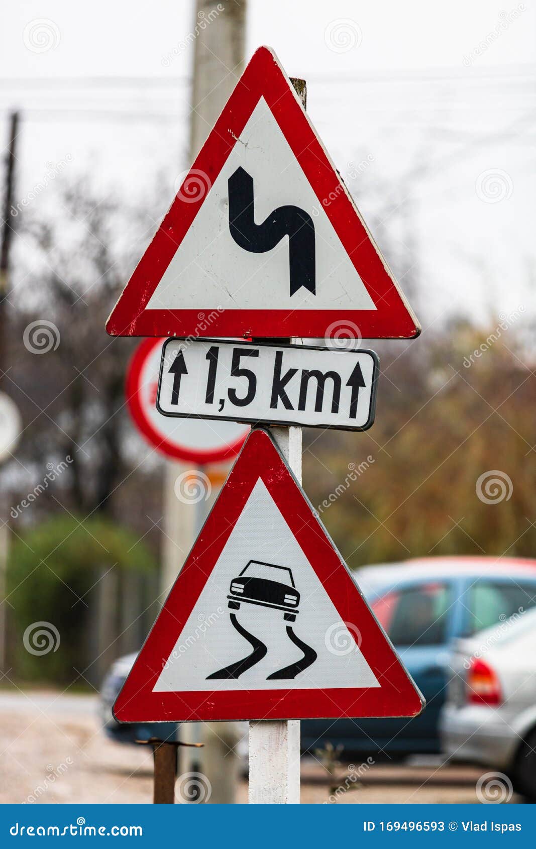 Red and White Traffic Signs on the Road, Close Up Stock Image - Image ...