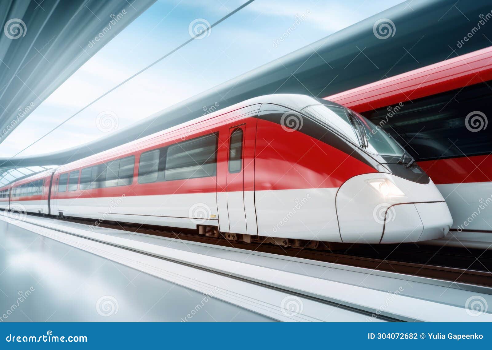 Red and white train motion stock photo. Image of passenger - 304072682