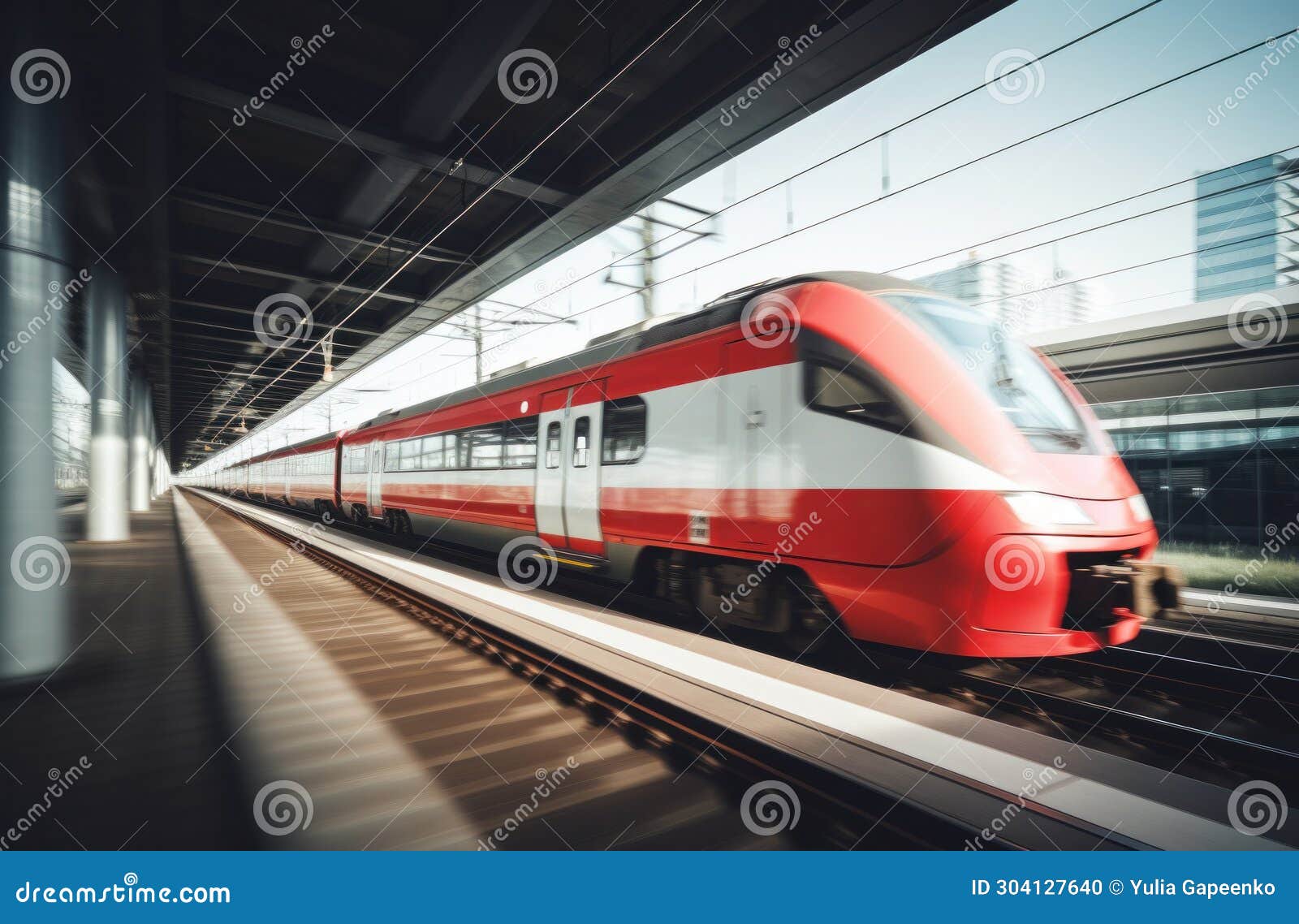 Red and white train motion stock photo. Image of move - 304127640