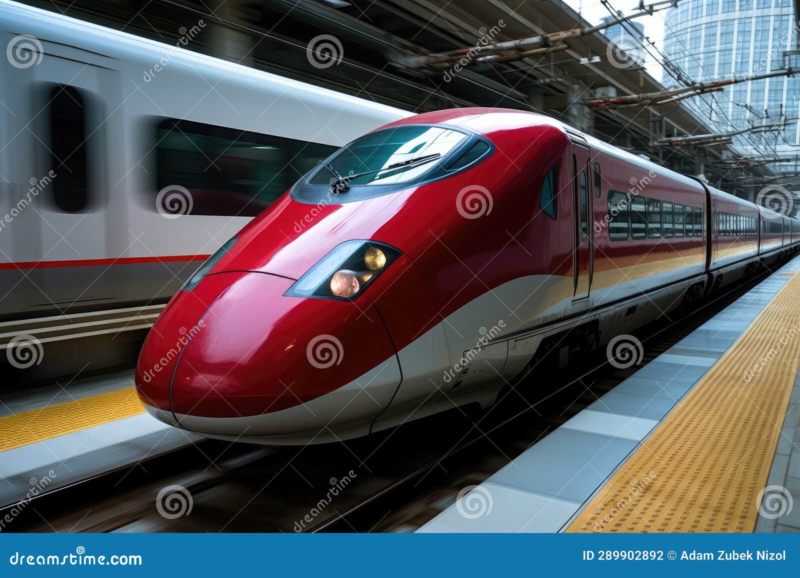 A Red and White Train in a Station Stock Illustration - Illustration of ...