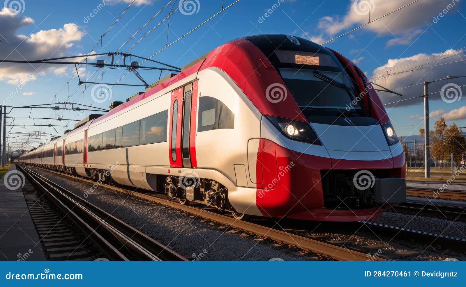 A Red and White Train in a Station. Generative AI. Stock Illustration ...
