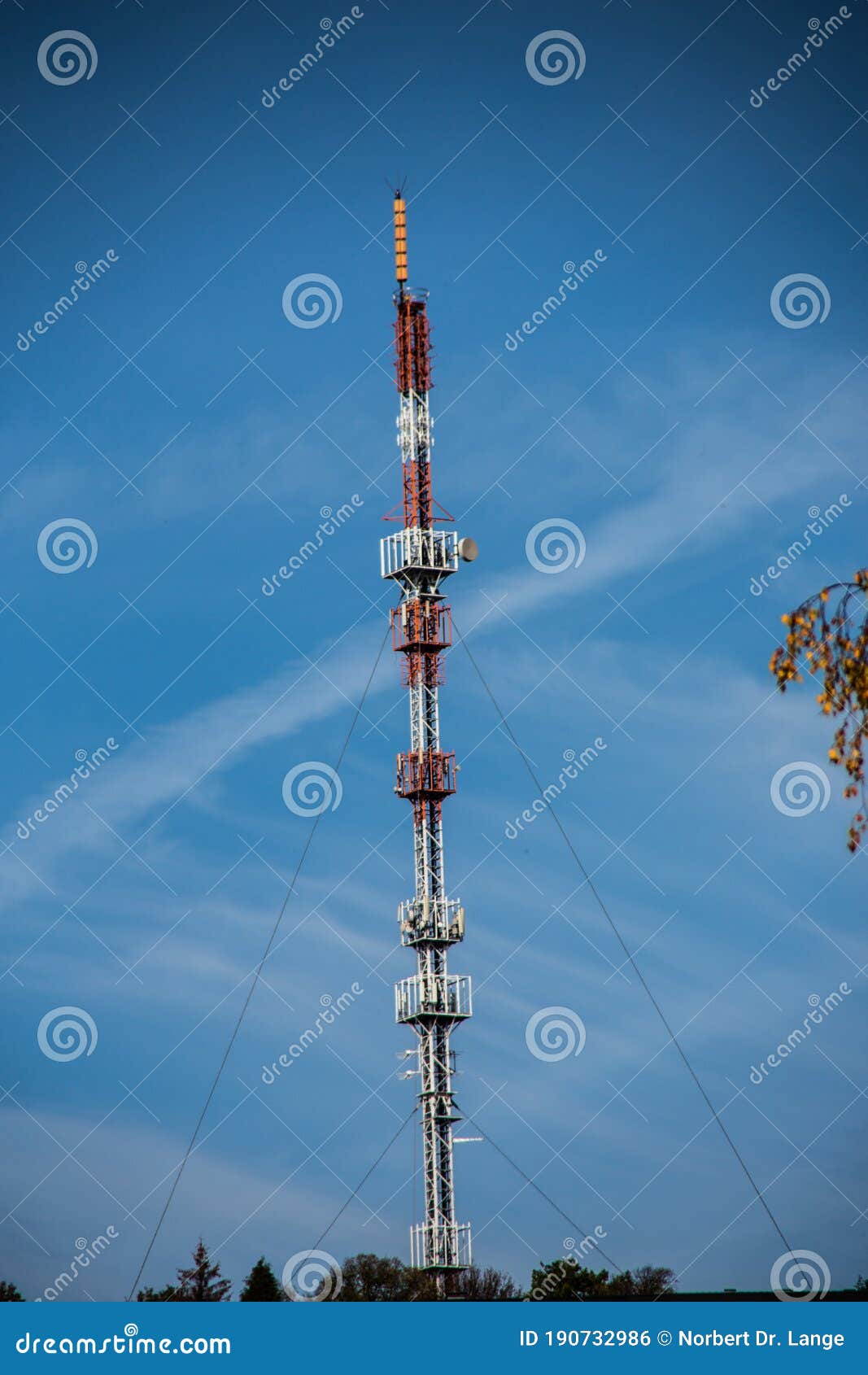 Red-white Transmission Mast Braced with Ropes Stock Photo - Image of ...
