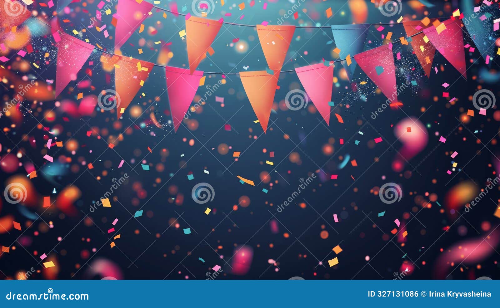 Red and White Triangle Flags Hanging with Confetti Falling at Night ...