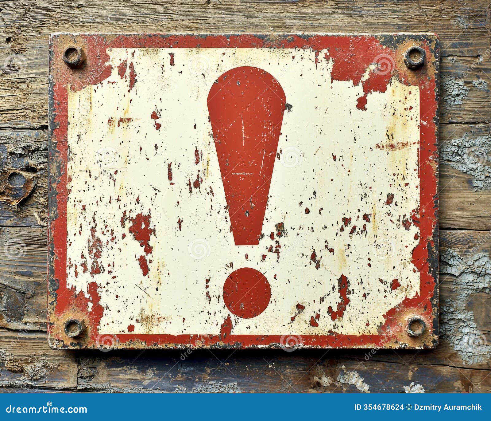 A Red and White Warning Sign, Distressed and Marked with a Bold ...