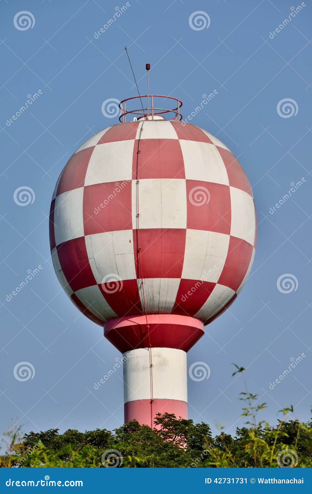 Red and white water tower. stock image. Image of stripes - 42731731
