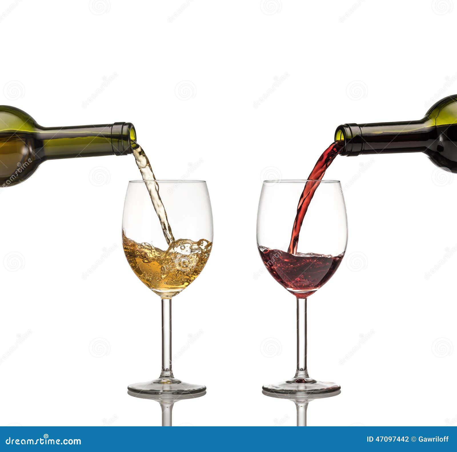 Red and White Wine Being Poured into Wine Glass on White Background ...