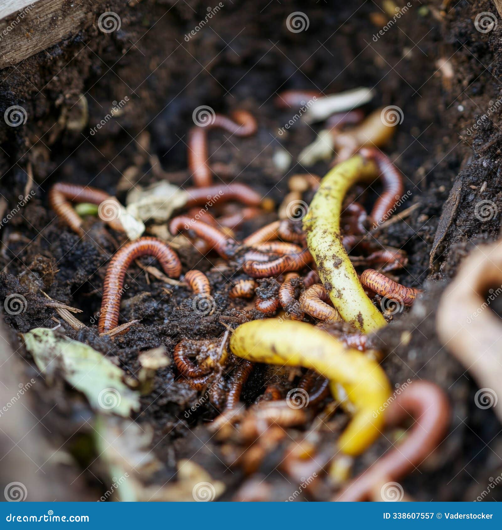 Red Wiggler Worms in a Compost Bin Stock Illustration - Illustration of ...