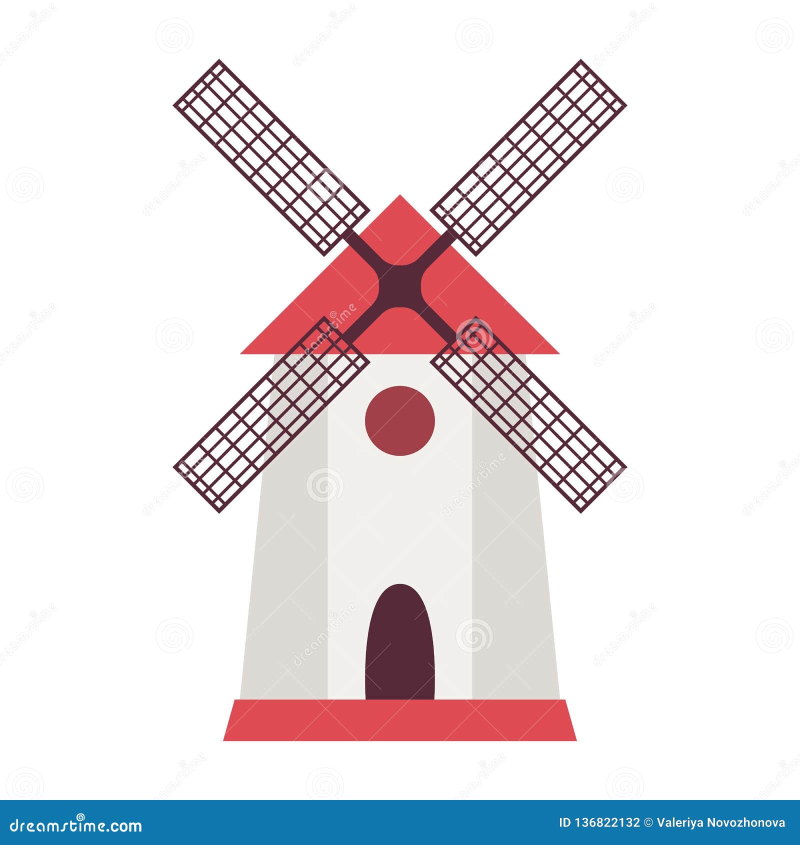 Red Windmill in Flat Style. Vector Illustration Stock Illustration ...