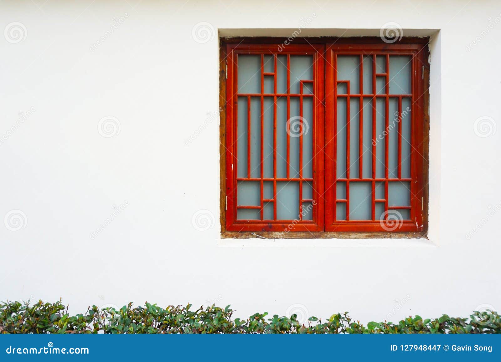 A Red Window Against White Wall Background Stock Image - Image of ...