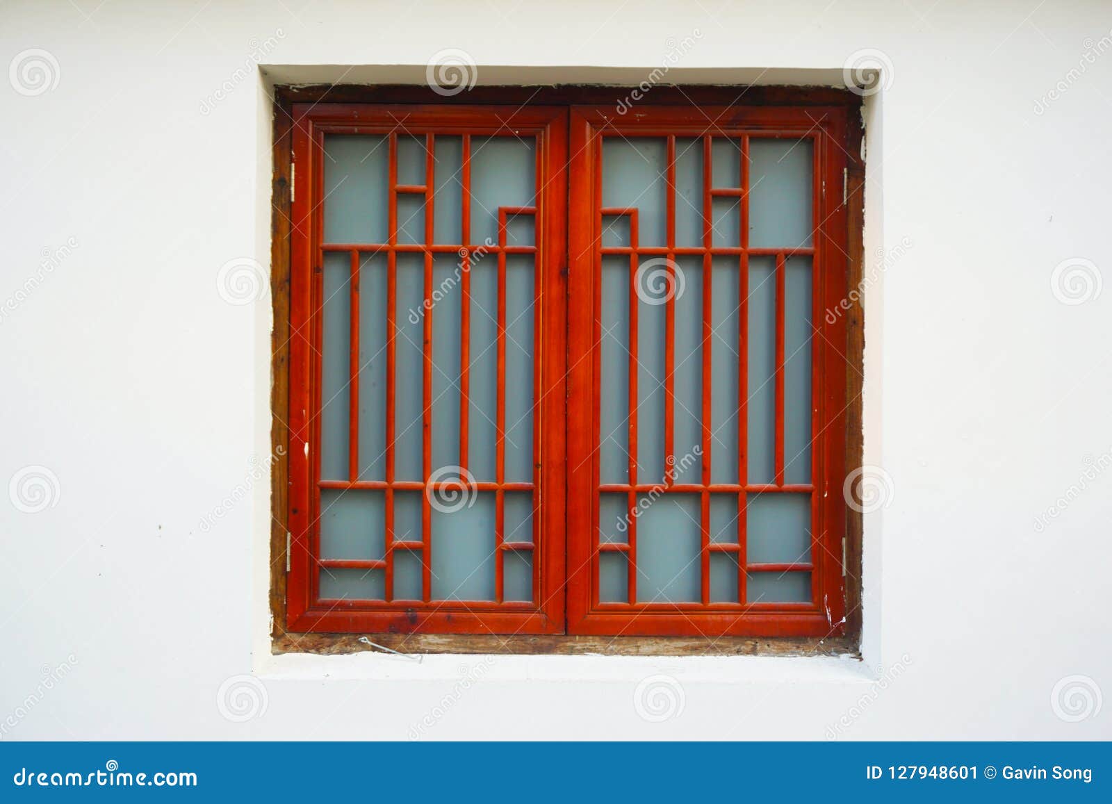 A Red Window Against White Wall Background Stock Image - Image of ...