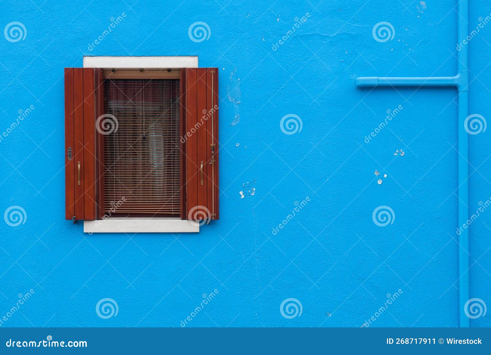 Red Window of Blue Building in Venice Stock Image - Image of building ...