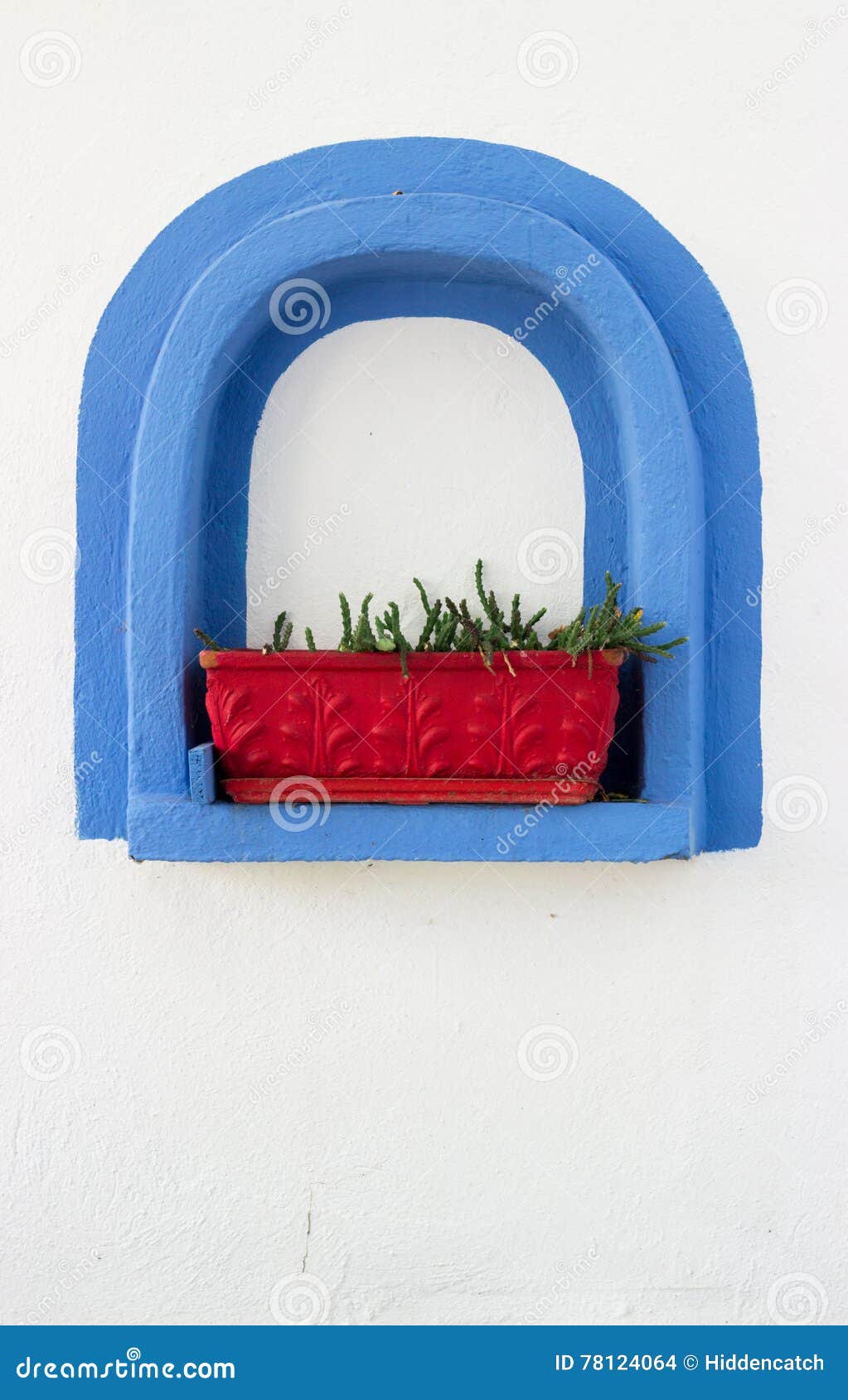 Red Window Box in Blue Frame Stock Photo - Image of painted, arched ...