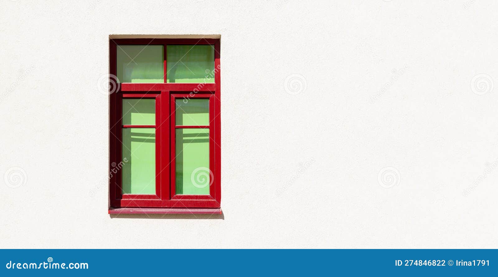 Red Window Frame on a Light Background Wall Facade of the House Stock ...