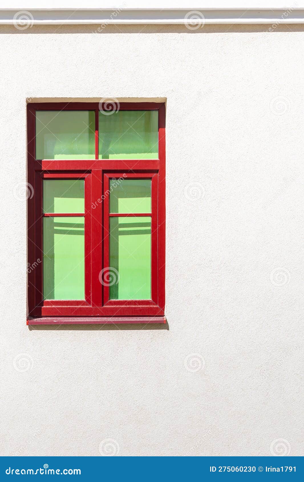 Red Window Frame on a Light Background Wall Facade of the House Stock ...