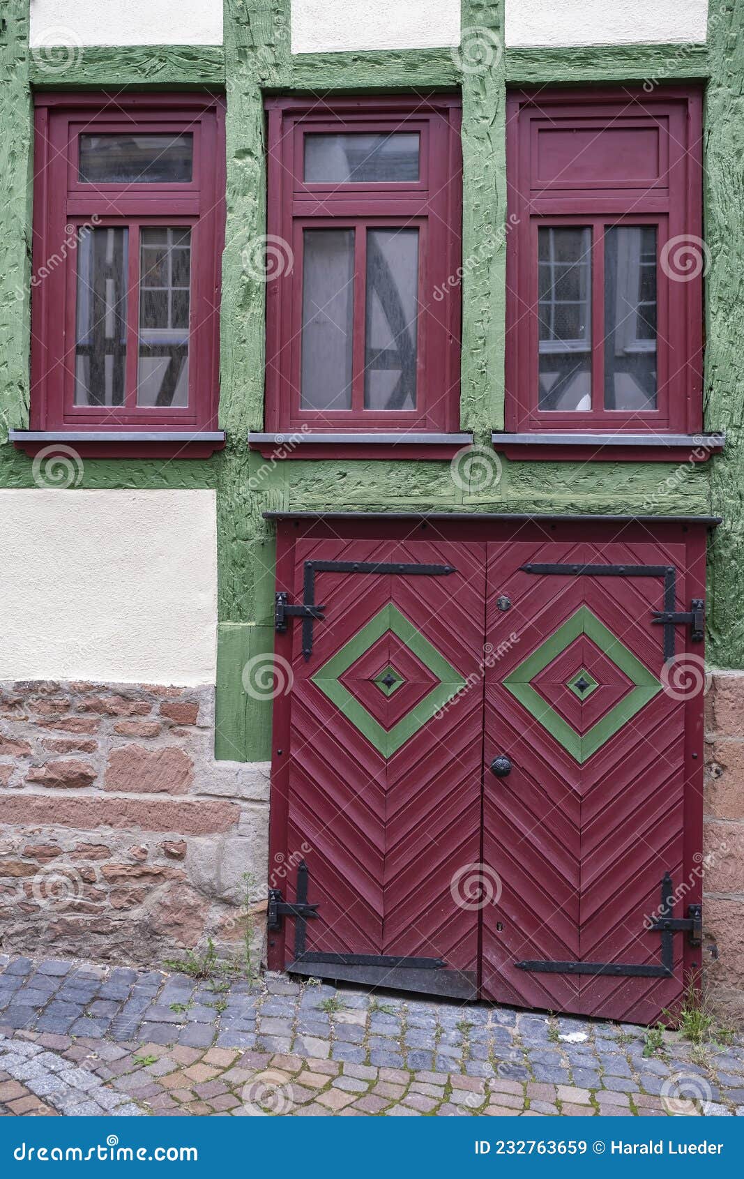 Red Window Frames and a Red Door Stock Image - Image of german, cozy ...