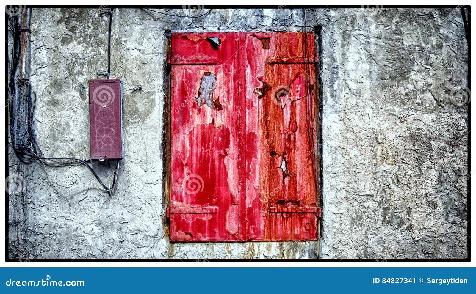 Red Window Shutters on a Concrete Wall Stock Image - Image of ...