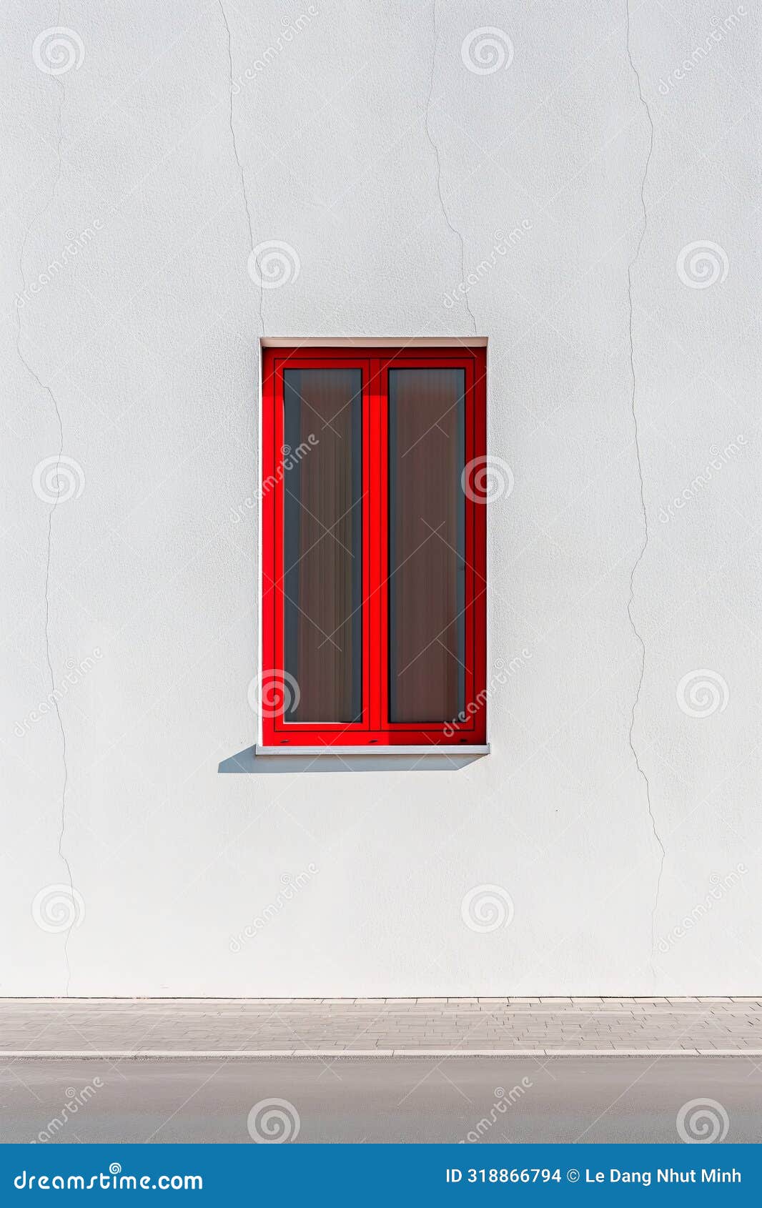 A Red Window with White Curtains Sits in Front of a White Wall Stock ...