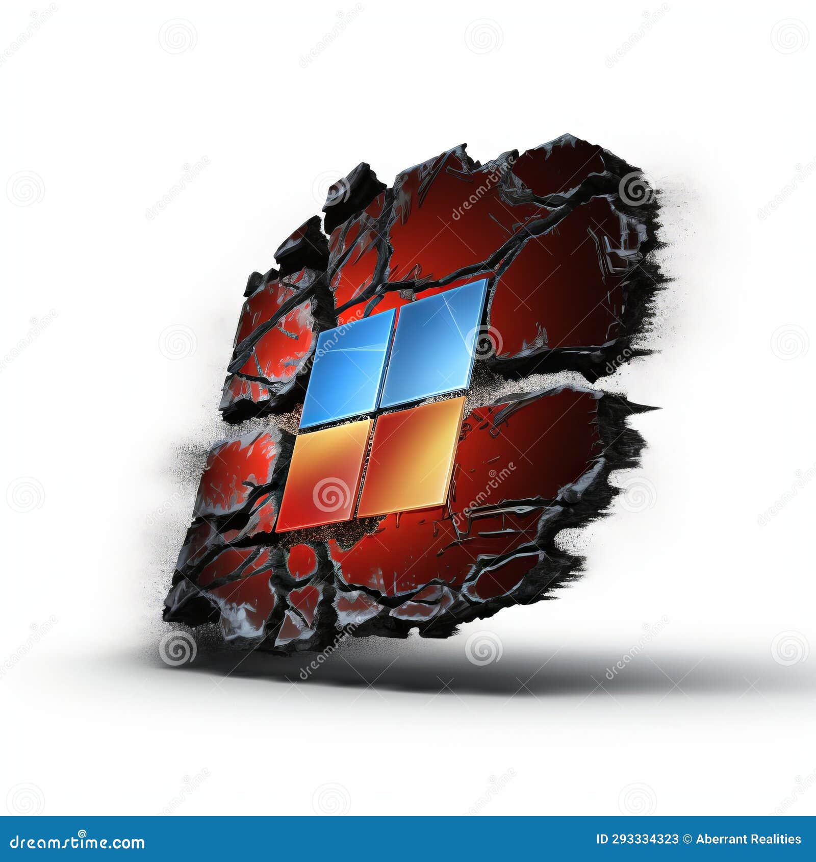 A Red Windows Logo is Breaking through a White Wall Stock Illustration ...
