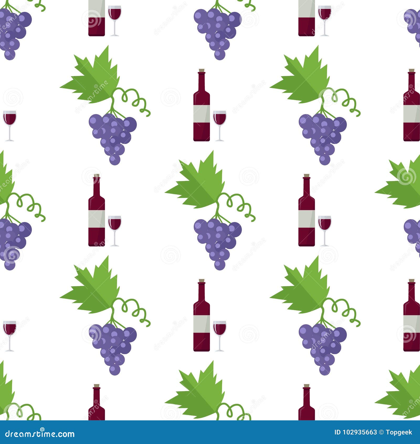 Red Wine in Bottle and Blue Grape Endless Texture Stock Vector ...
